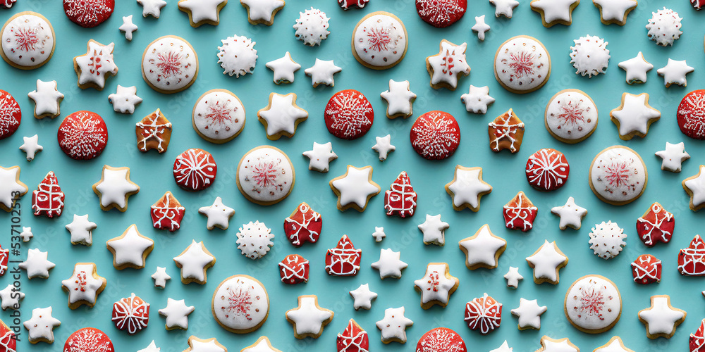 Red and white christmas cookies with icing as seamless pattern ...