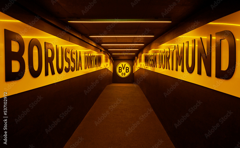 Players' tunnel at Signal Iduna Prak - the official playground of FC Borussia Dortmund Stock ...