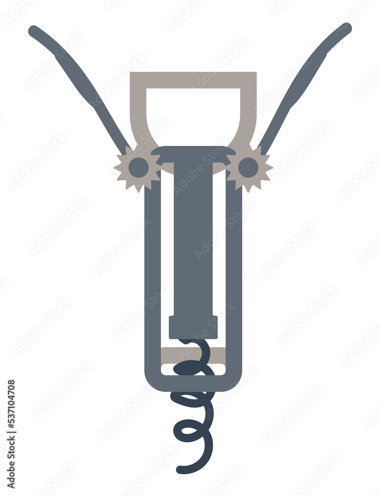 Corkscrew vector illustration isolated on white background. Grey steel ...