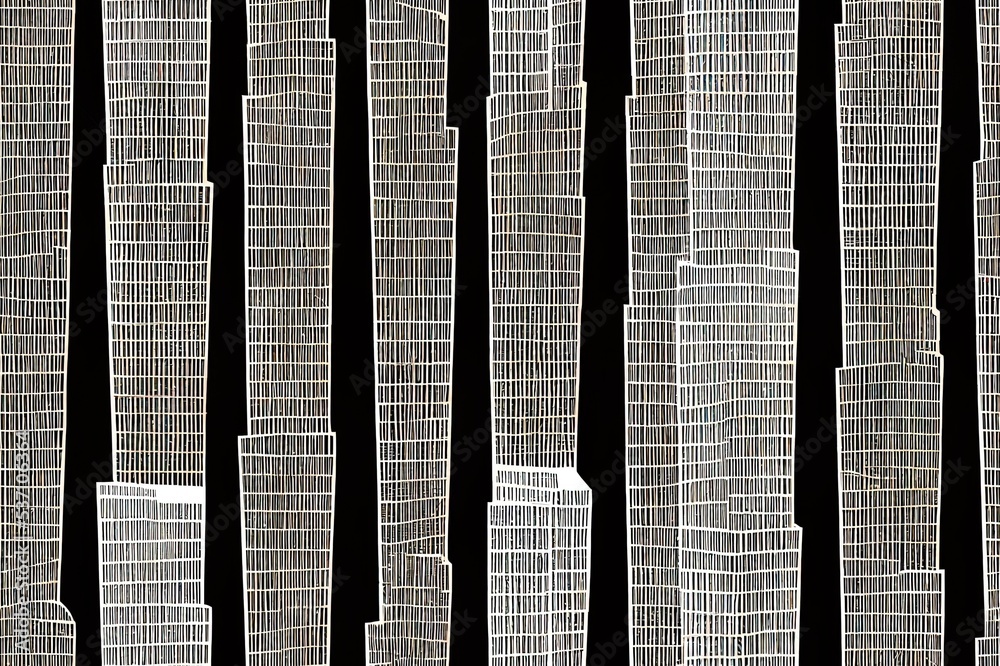 Skyscraper City Seamless Pattern (large) is hand drawing of different ...