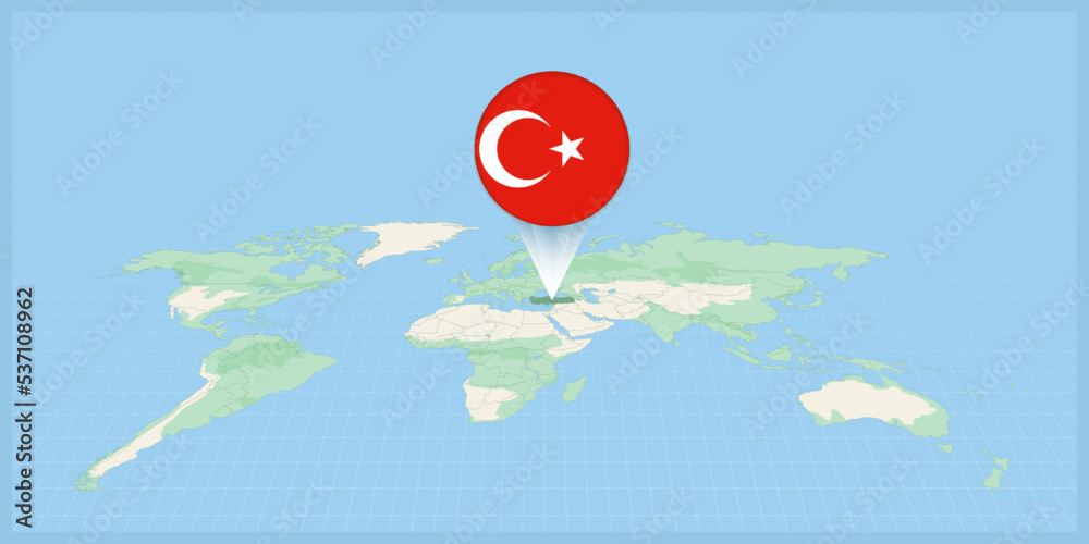 Vetor de Location of Turkey on the world map, marked with Turkey flag ...