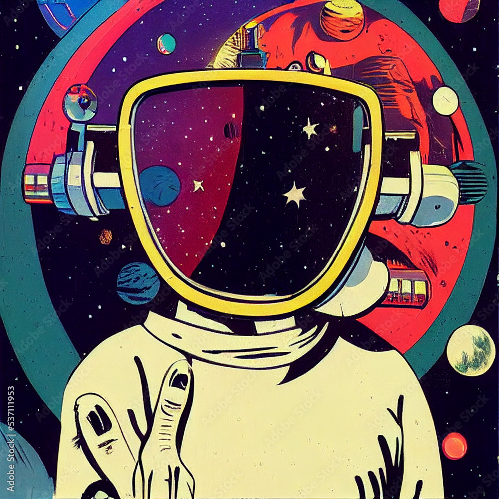 Hand drawn comic illustration of Live on Another Planet, Retro and 90s ...