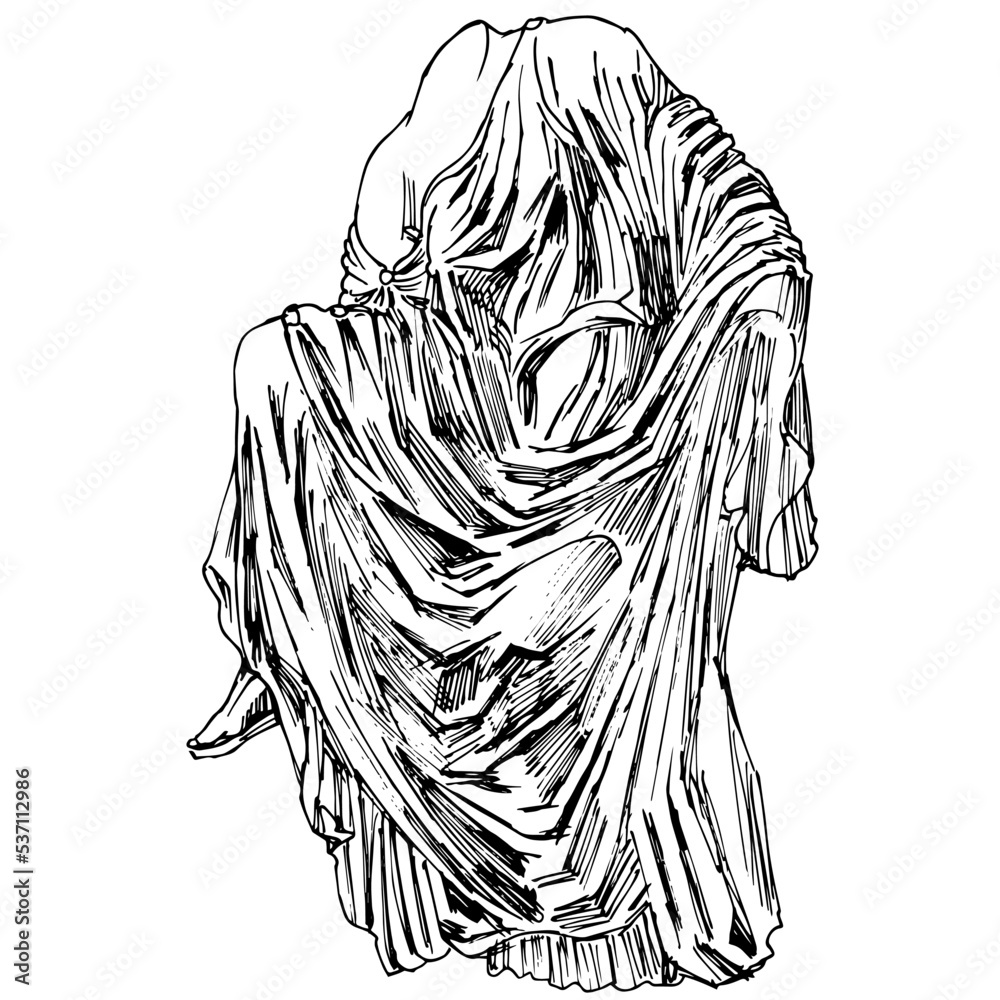 Hand drawn vector line art illustration of ancient greek sculpture ...