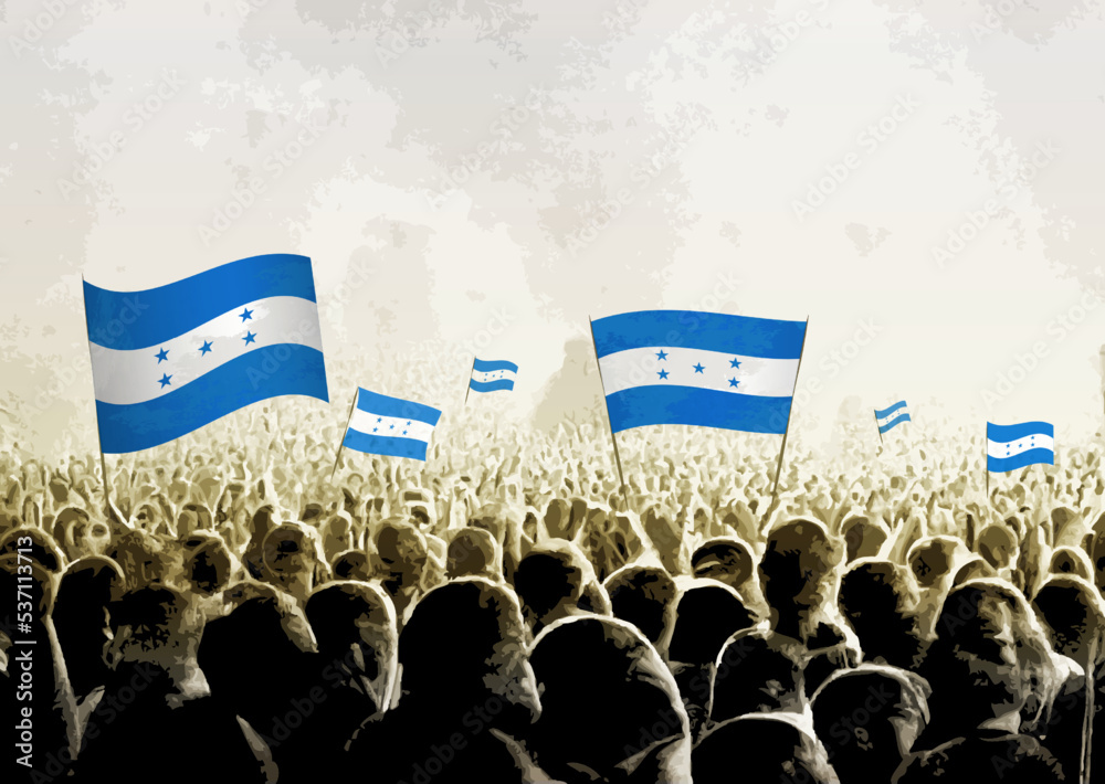 Crowd with the flags of Honduras, people cheering national team of ...