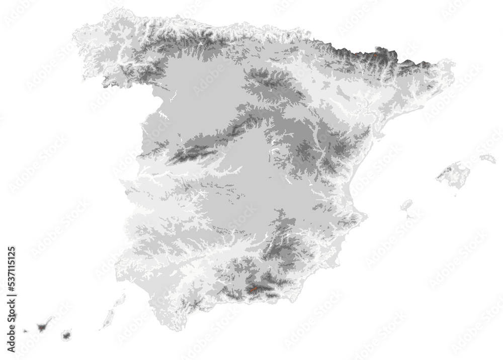 Spain Physical Map White and Gray Colors Stock Illustration | Adobe Stock