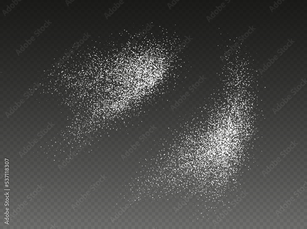 Sugar powder splash, flying salt, baking flour top view. White powder ...