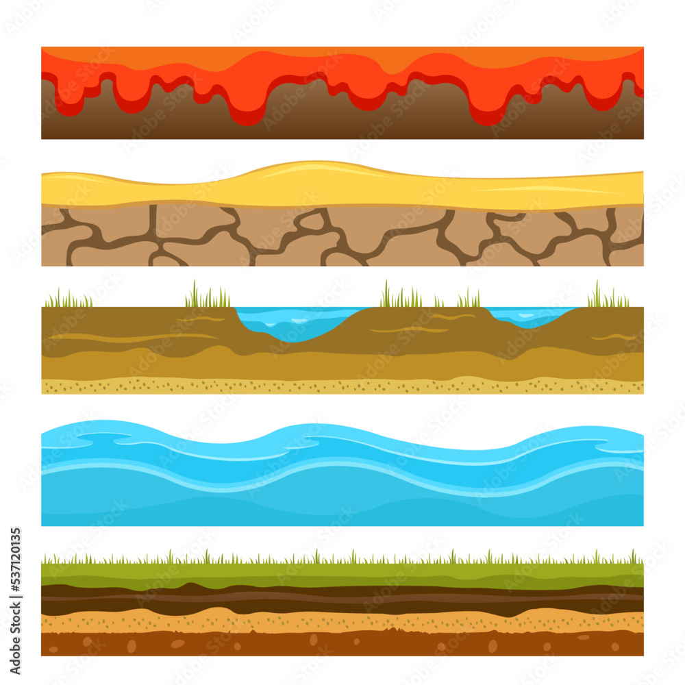Gaming environment: landscape. Ground, soil, water surface, for custom ...