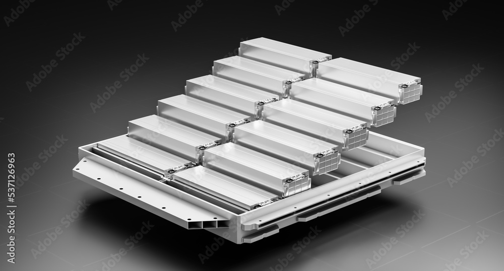 Electric vehicle lithium ion rechargeable battery module inside metal ...