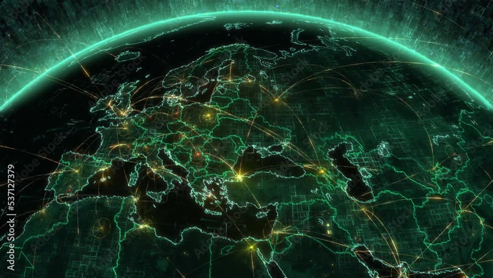 Futuristic Animation of Rotating Earth with Grids and Connections ...