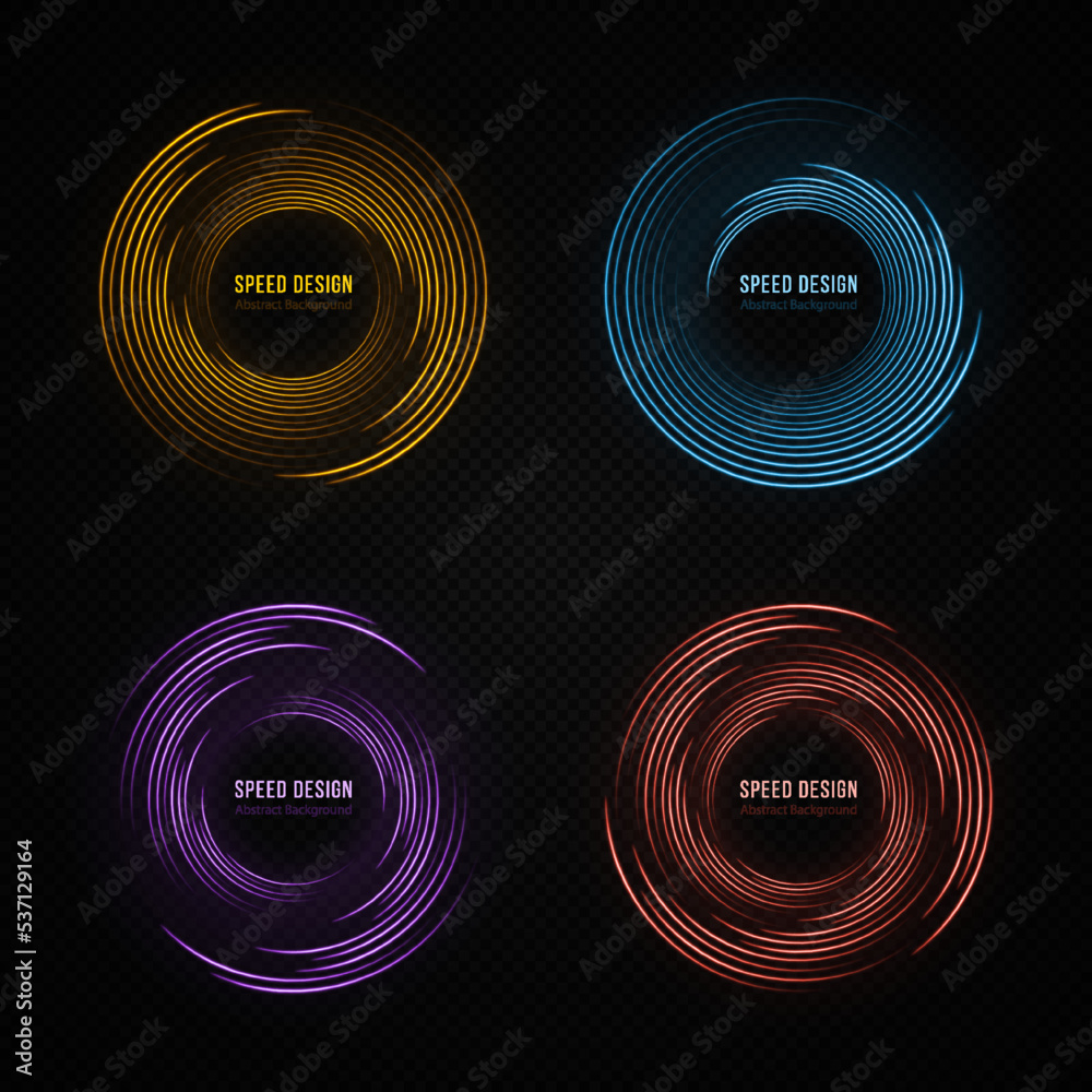 Set of speed shiny lines in circle form. Radial sparkle speed circle ...