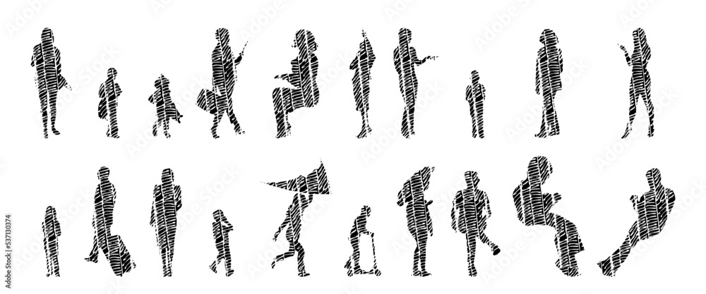 Vector silhouettes, Outline silhouettes of people, Contour drawing ...