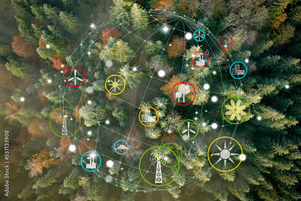 Digital icons of sustainable development goals and view of beautiful ...