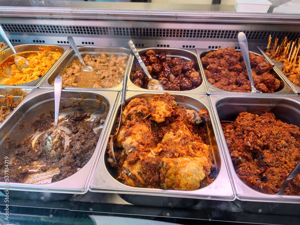 Indonesian meatballs, chicken, sate and beef with hot and sweet sauce ...