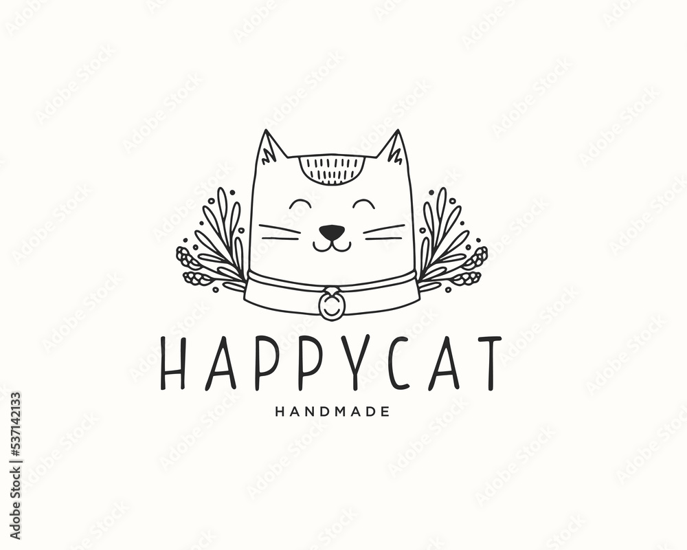 Cat Logo, Cute Cat, Happy Cat, Stock Vector | Adobe Stock
