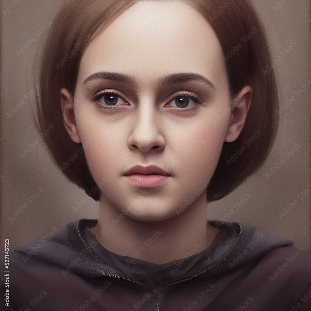 Portrait painting/photo of a young girl. Model released AI generated ...
