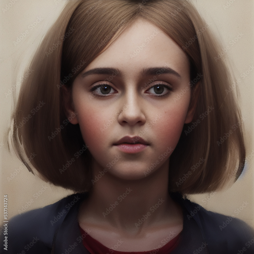 Portrait painting/photo of a young girl. Model released AI generated ...