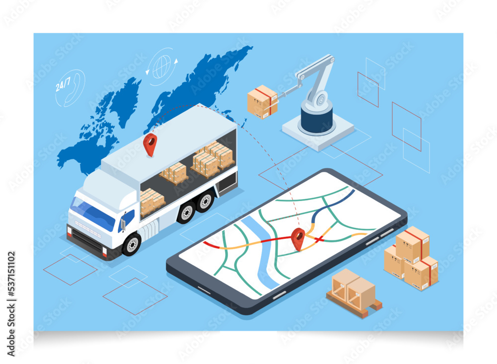 3D isometric concept of Global logistic network and Smart Logistics ...