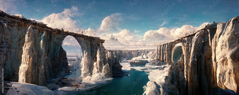 Relaxed natural bridge in the middle of lake and river in the north ...