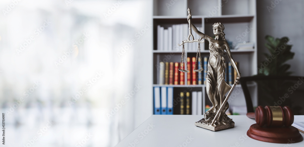 Legal and law concept. Statue of Lady Justice with scales of justice ...
