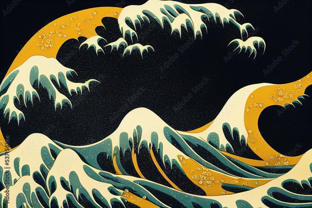 Calm The Great Wave of Kanagawa reinterpretation on black and ...