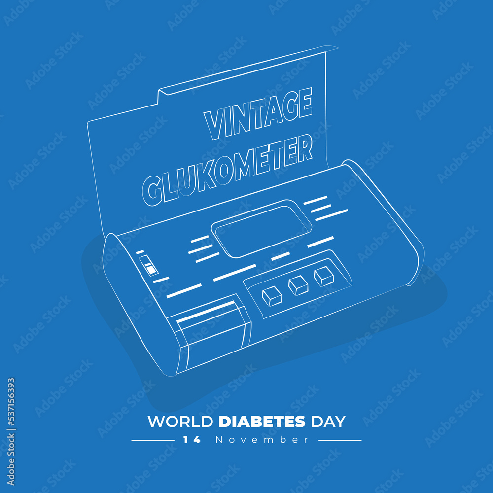 Line art of glucometer design for world diabetes day template in blue ...