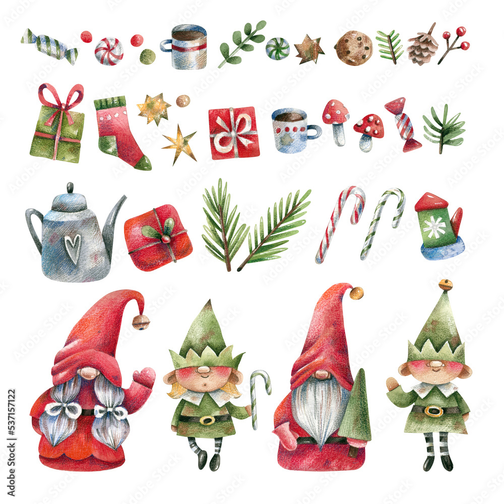 Collection of Christmas illustrations, fairy tale characters, gifts ...