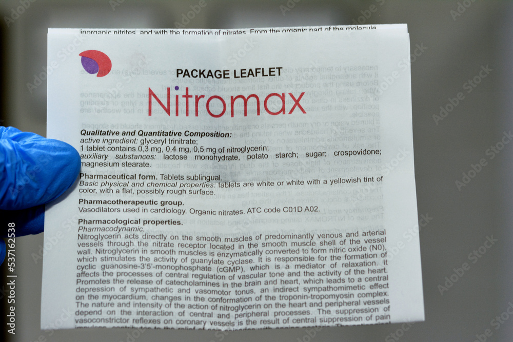Cairo, Egypt, September 13 2022: Nitromax sublingual tablets 0,5 mg ...