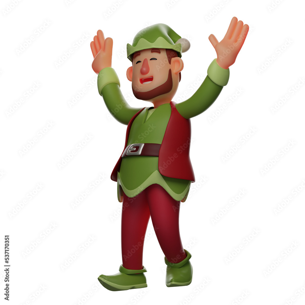 3D illustration. Happy Face Cartoon Elf 3D Character has lots of laughs ...