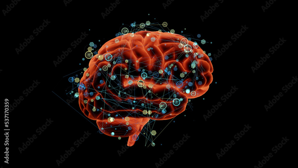 Neuroplasticity. Rewiring brain. Network of connected lines, dots ...