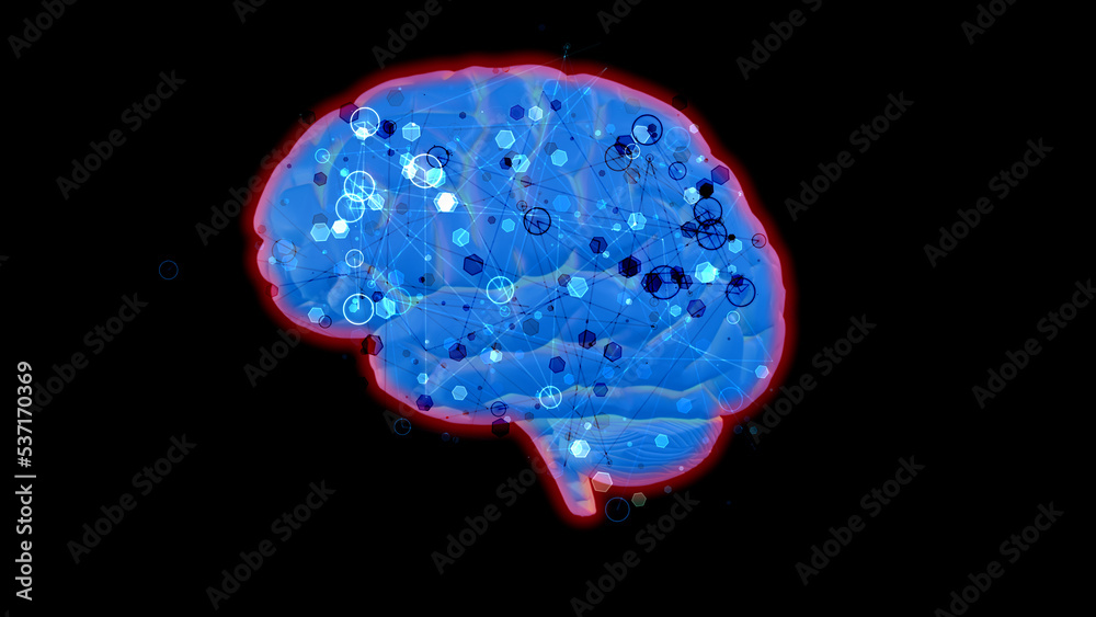 Neuroplasticity. Rewiring brain. Network of connected lines, dots ...