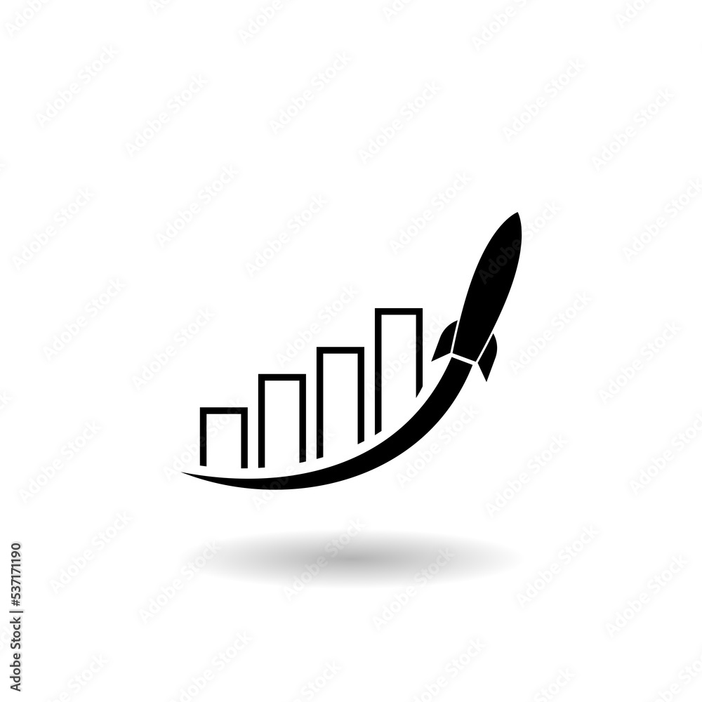 Business Graph with rocket going up icon logo with shadow Stock ...