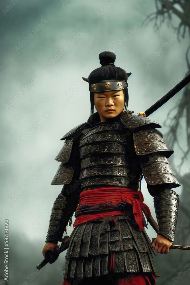 japanese fantasy samurai with magical power standing in armor 3d ...