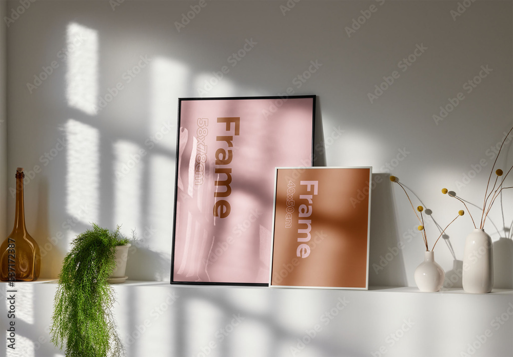 Two Vertical Frames Mockup at Home With Natural Light From a Window ...