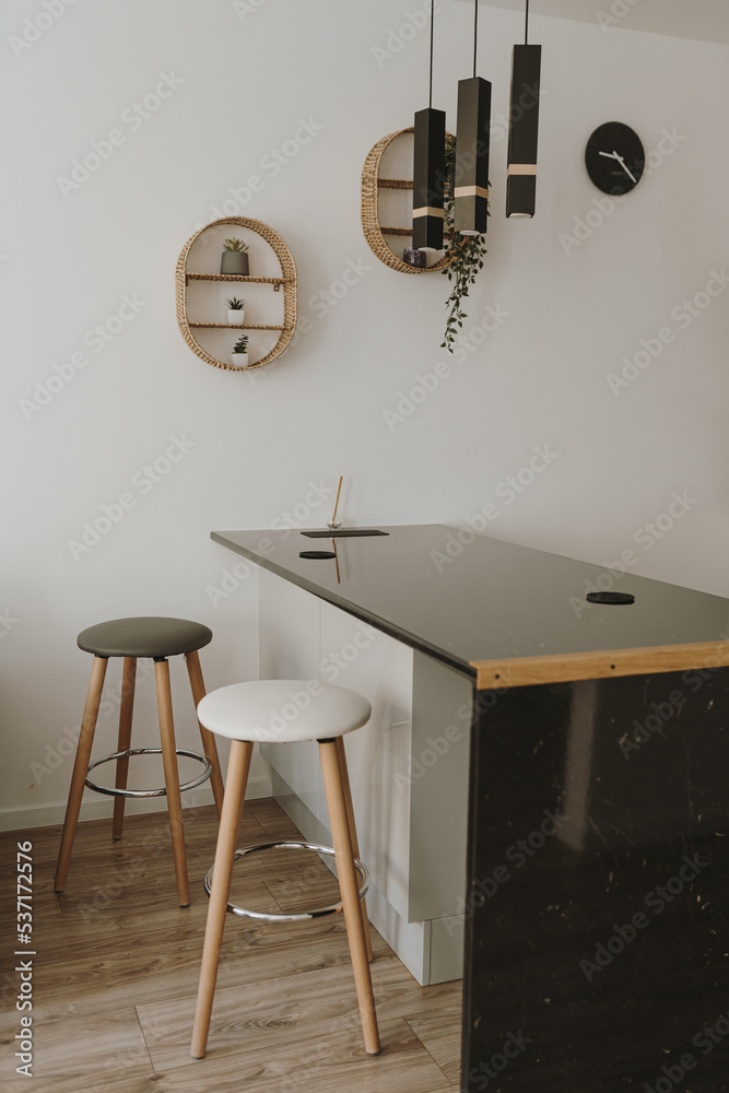 Aesthetic modern Scandinavian home interior design. Elegant kitchen ...