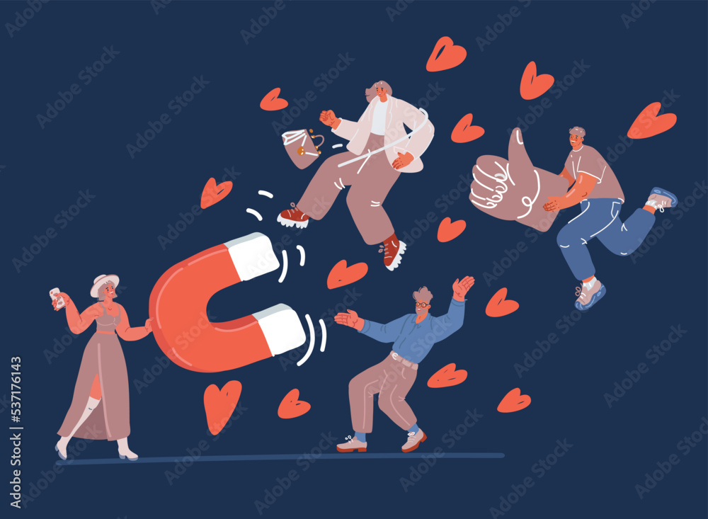Cartoon vector illustration of Social media marketing and target ...