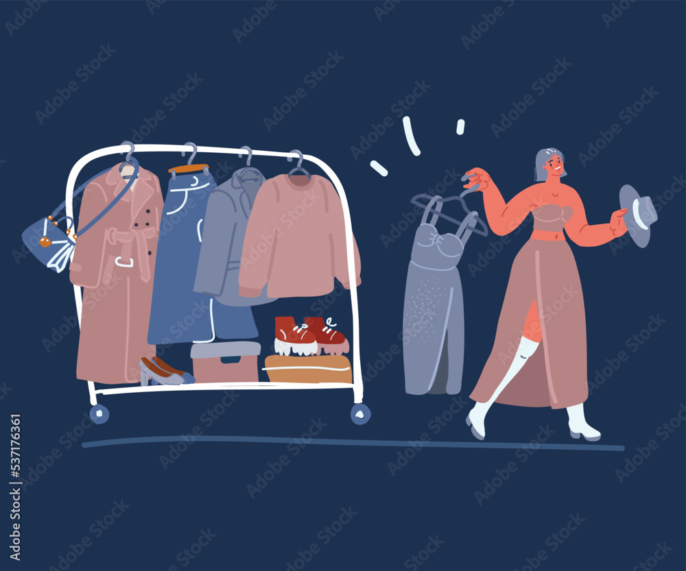 Cartoon vector illustration of Choice of clothes, nothing to wear ...