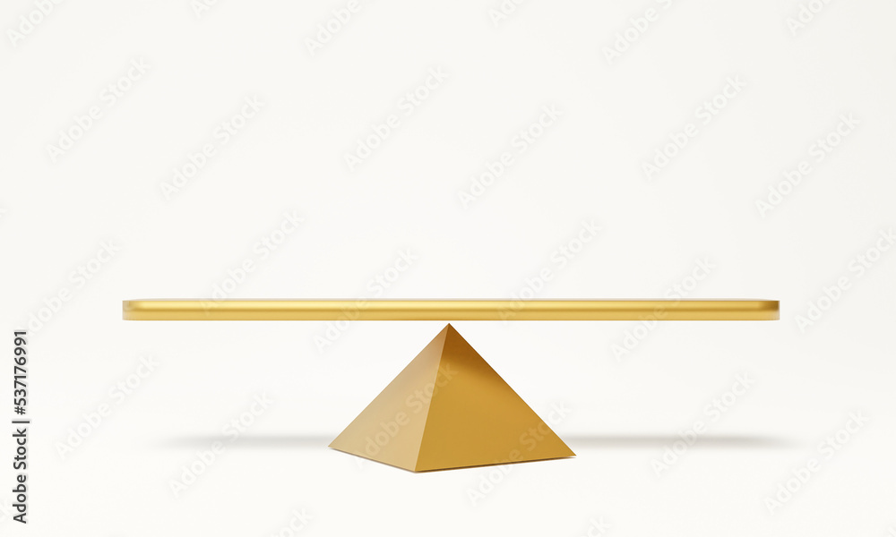 3D gold see saw balance isolated on blue background. Golden seesaw has ...
