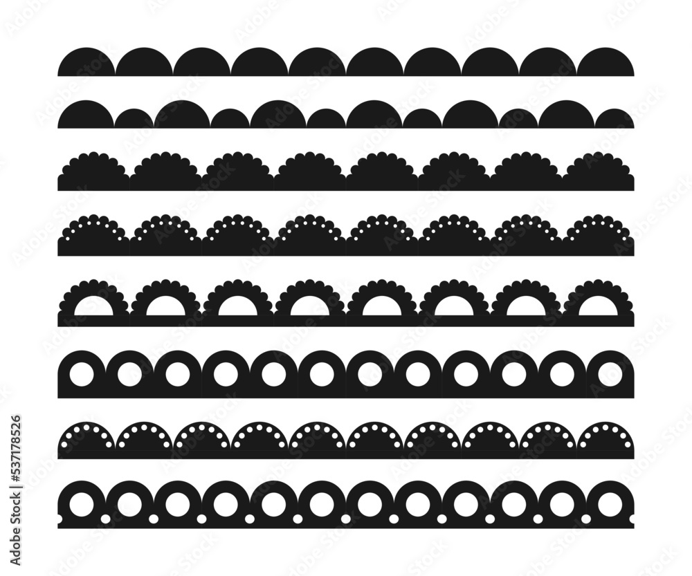 Scalloped edge seamless brush strokes set. Simple scalloped border ...