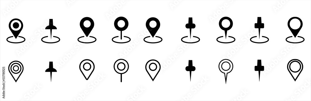 Pin Location icon. Simple map pin. Set of black and flat map pin icons ...
