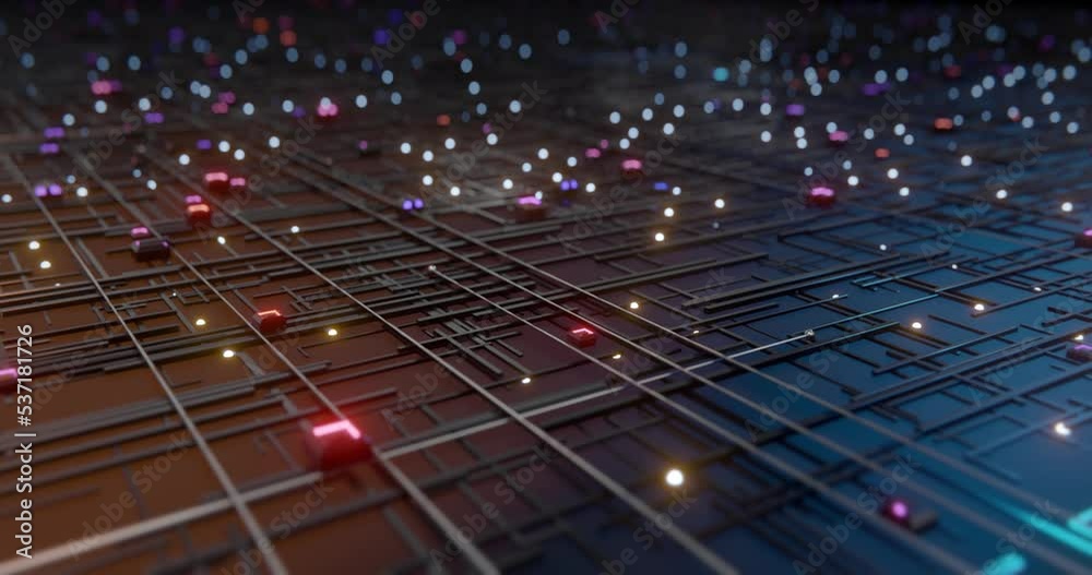 Concept big data center. Printed circuit board futuristic server ...