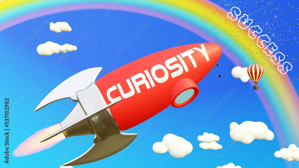 Curiosity lead to achieving success in business and life. Cartoon ...
