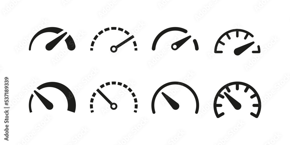 Gauge dashboard, speedometer dial icon set. Speed measurement bar ...
