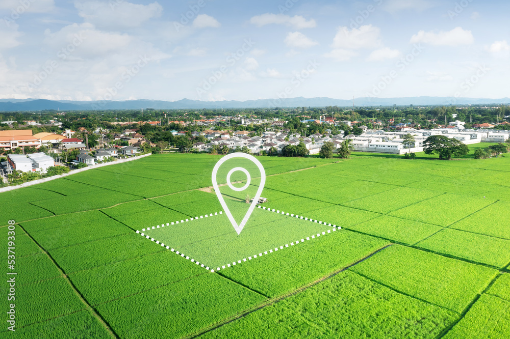 Foto Stock Land plot in aerial view. Gps registration survey of ...