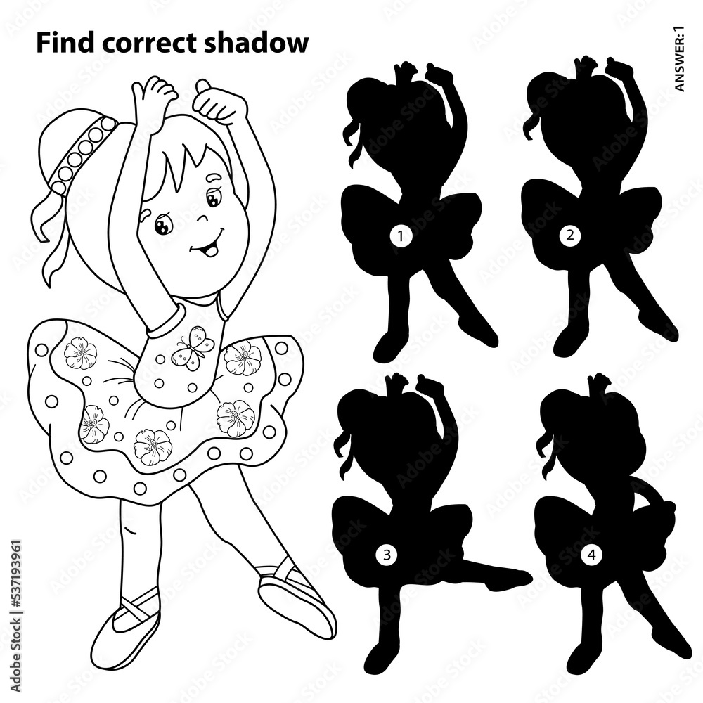 Puzzle Game for kids. Find correct shadow. Coloring Page Outline Of ...