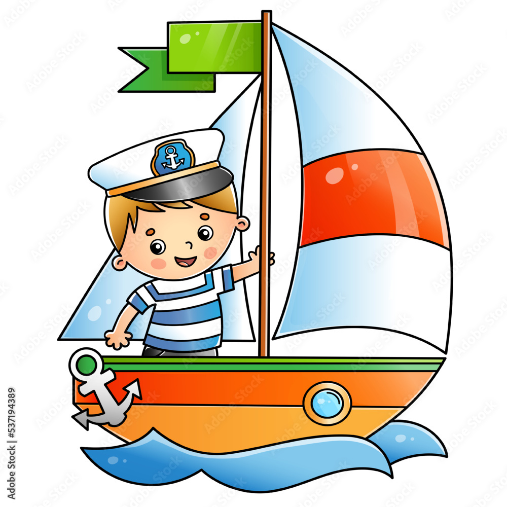 Cartoon sail ship with sailor. Images of sea transport for children ...
