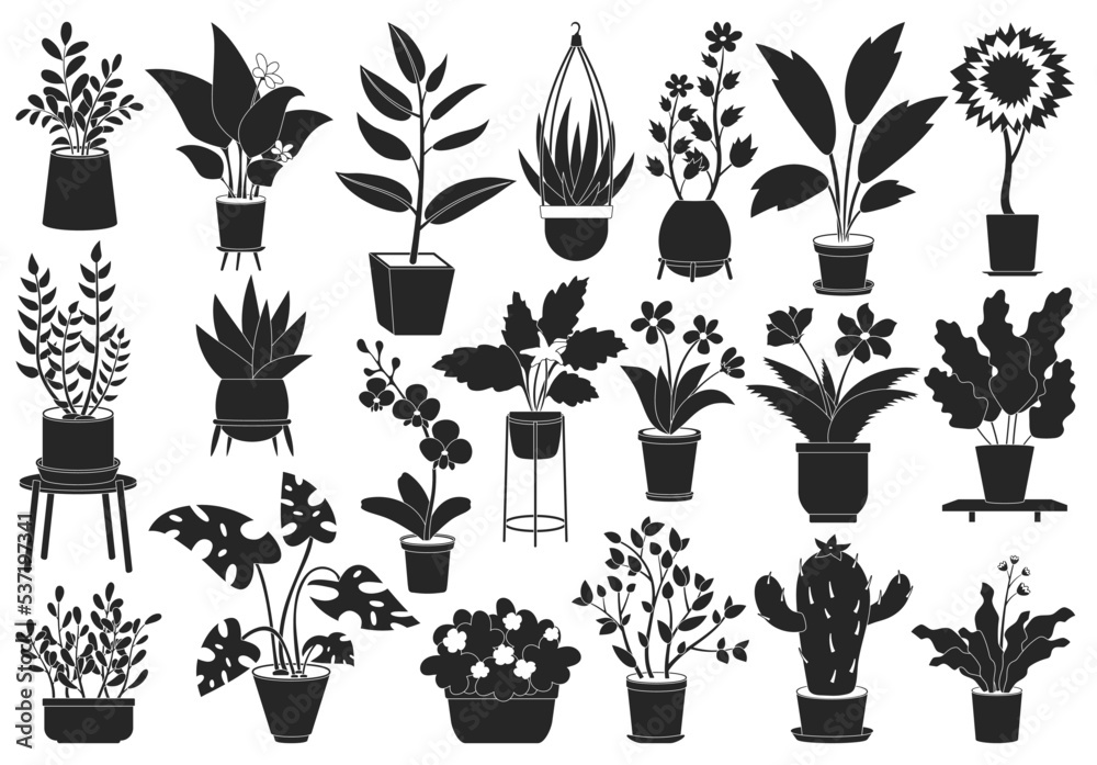 Flowerpot vector black icon set . Collection vector illustration pot of ...