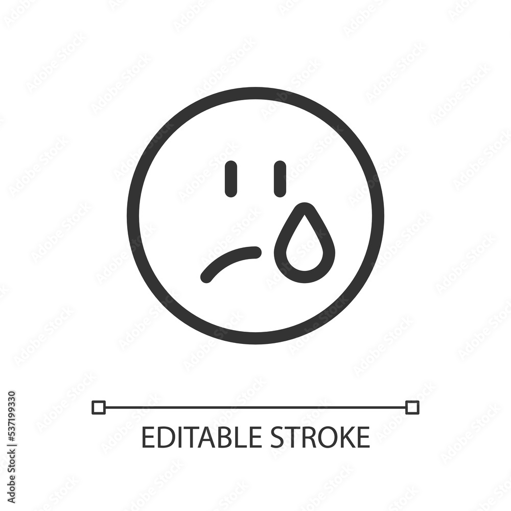 Vetor de Crying emoji pixel perfect linear ui icon. Depressed and ...
