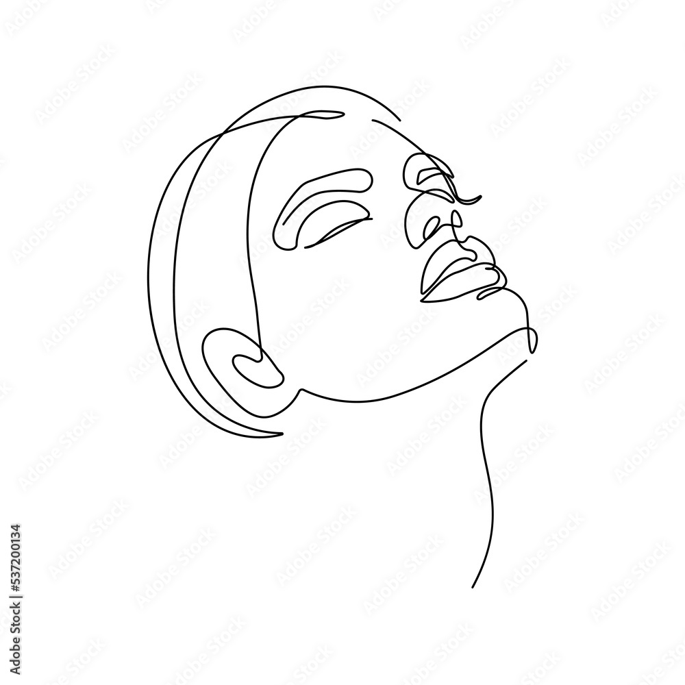 Woman Abstract Face One Line Drawing Female Portrait Minimalist Style