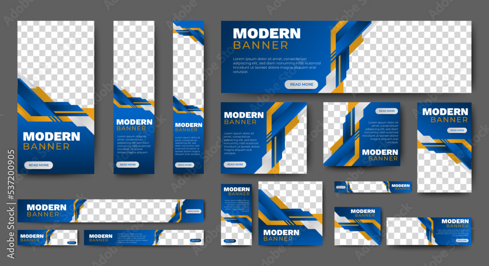 Multipurpose web banners template design set. Modern blue horizontal ...
