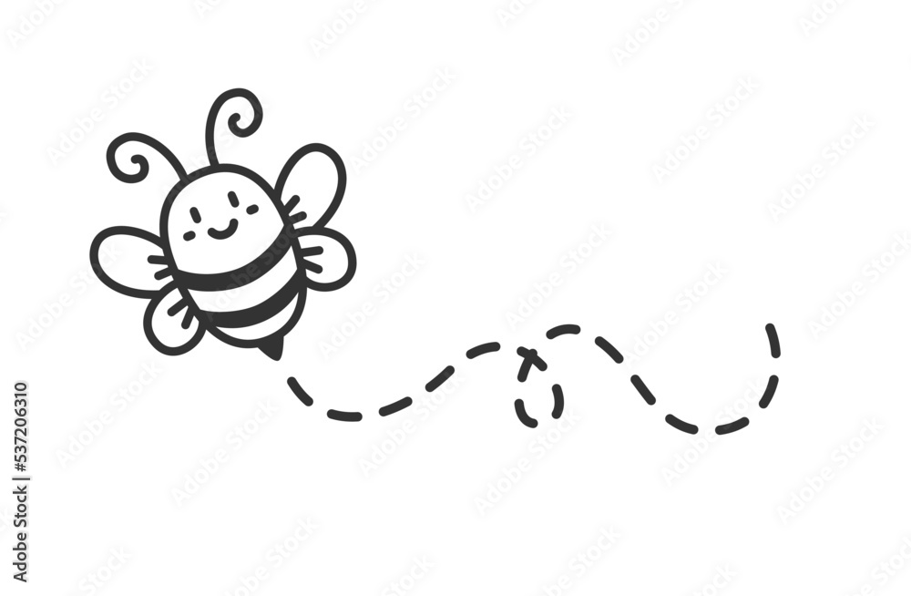 Bee flying path. Travel dotted route. The flight path. Hand drawn ...